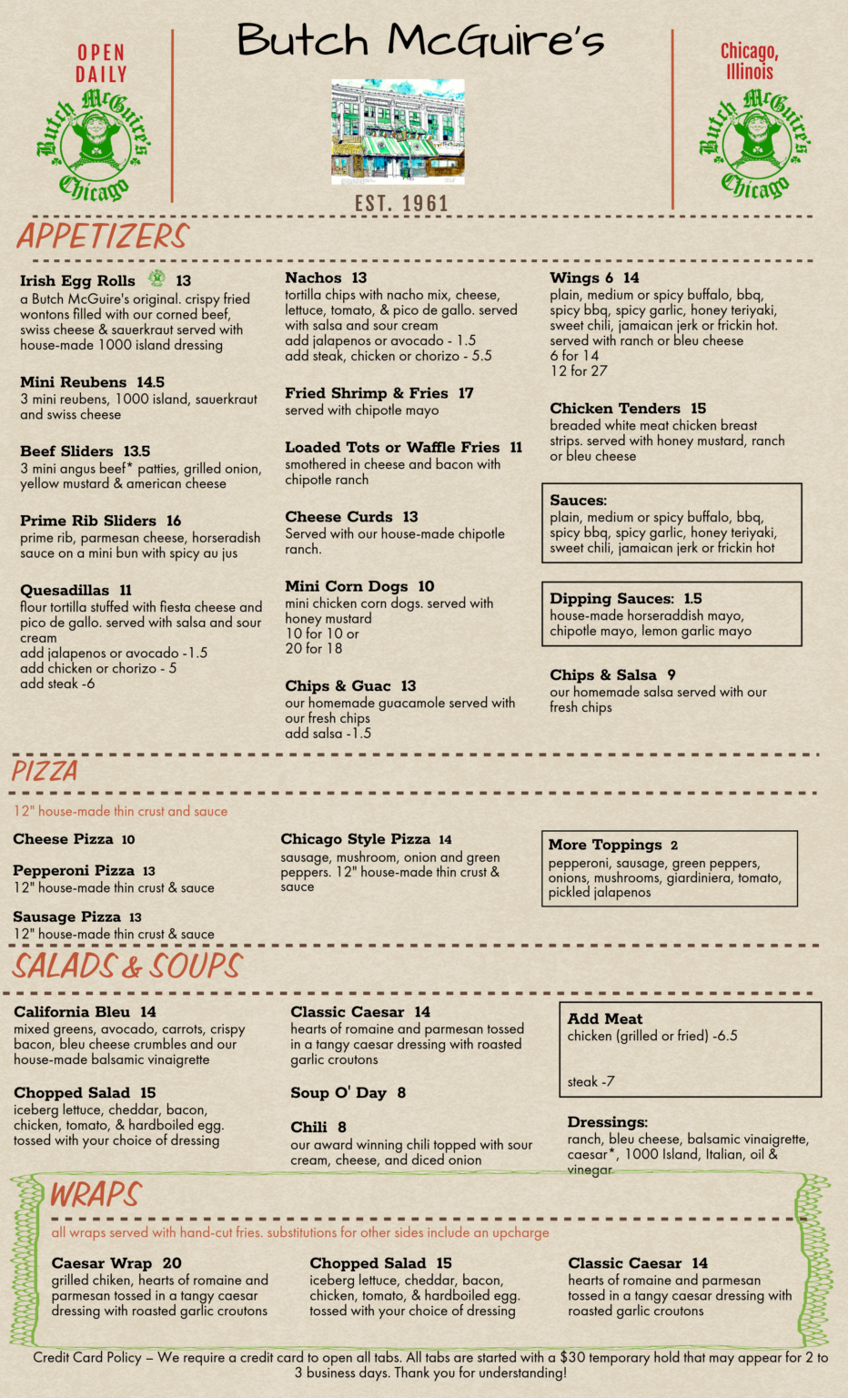 Menu at Butch McGuire's | Burgers, Brunch & Cocktails