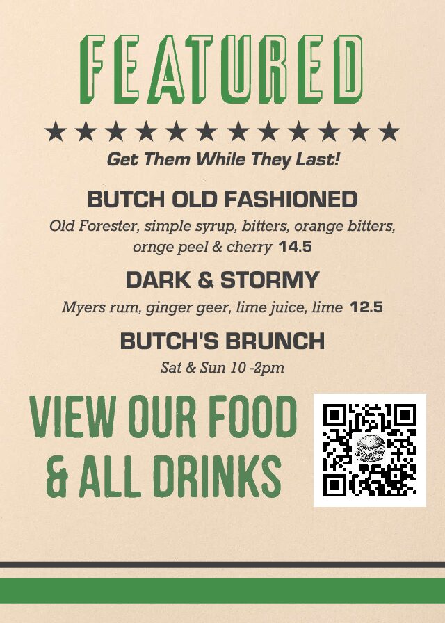 Menu at Butch McGuire's | Burgers, Brunch & Cocktails